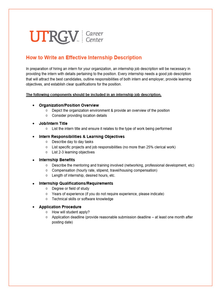Crafting Internship Descriptions | PDF | Internship | Job Hunting