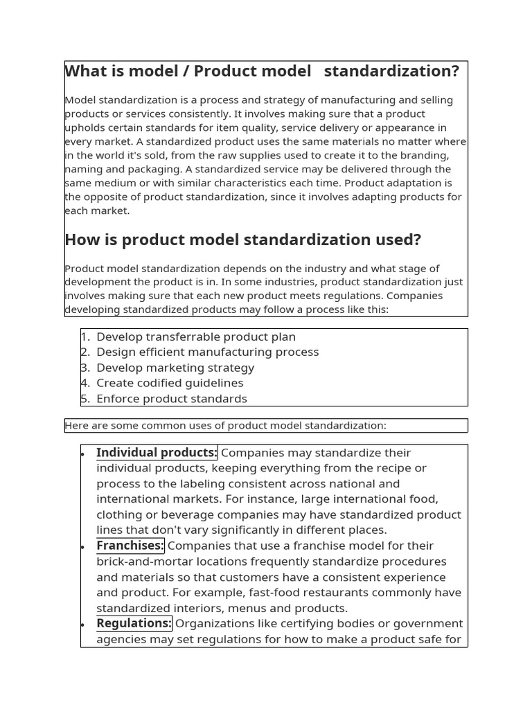Unit III F1 Model Standardization Efforts - Introduction | PDF | Product (Business) | Brand