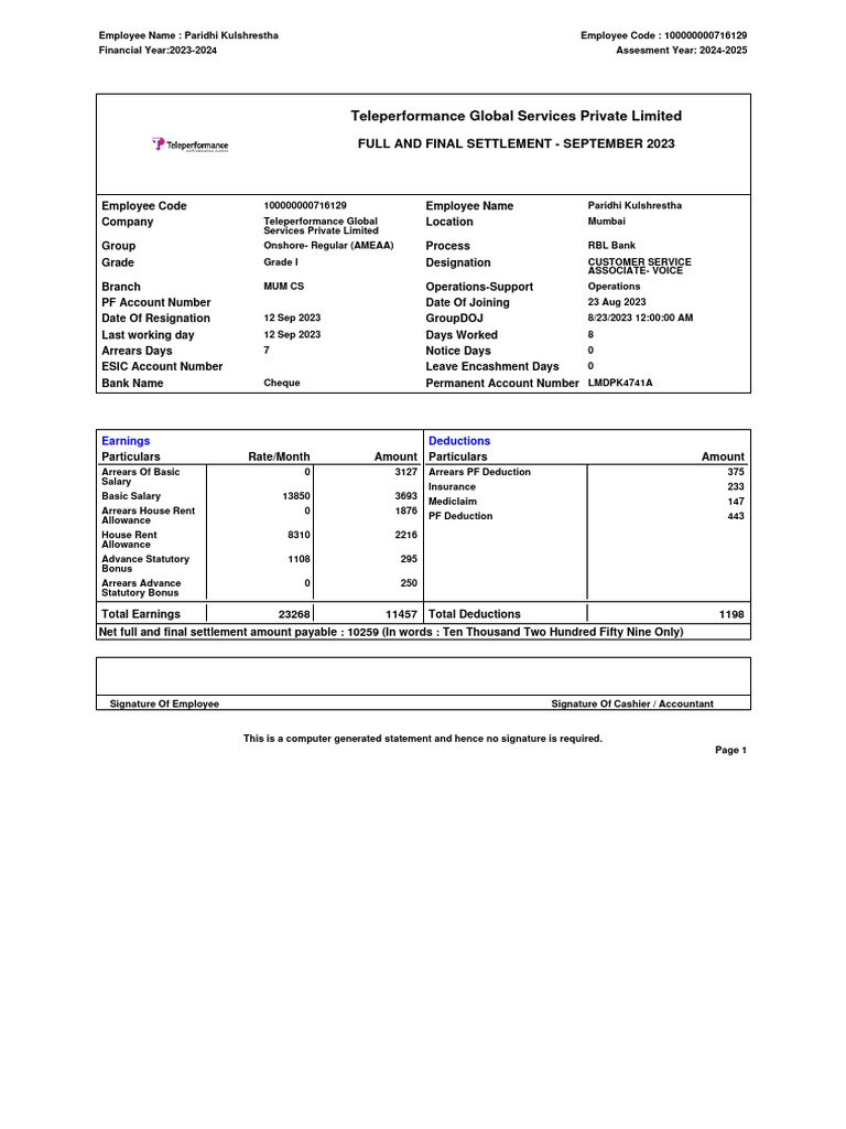 STATEMENT | PDF | Salary | Taxes