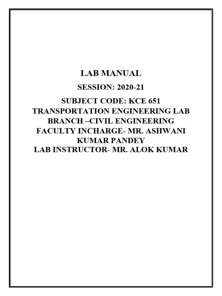 Transportation Engineering Lab Manual | PDF | Technology & Engineering