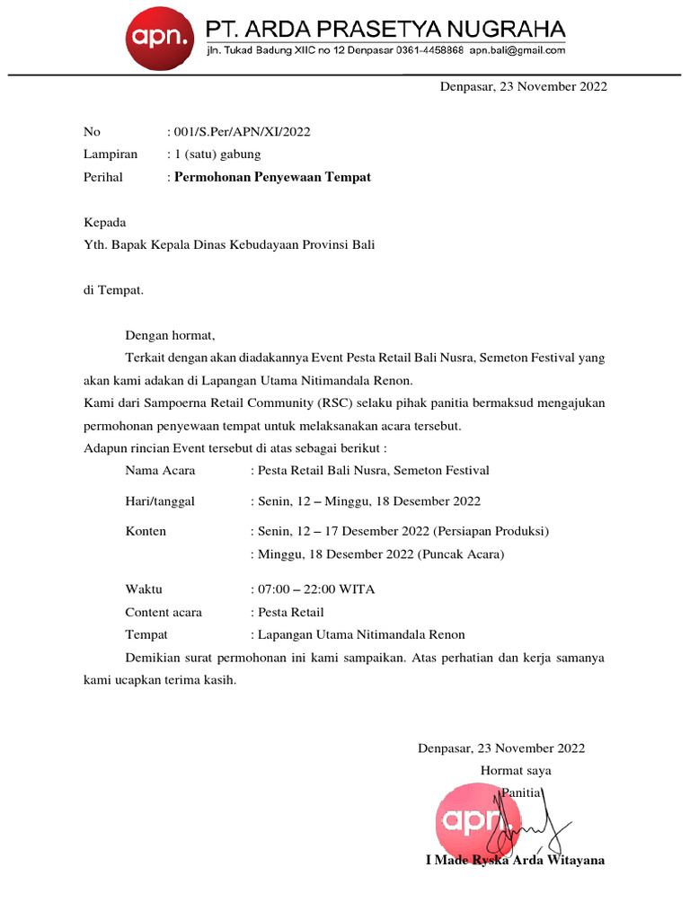 Surat Penyewaan Tempat Renon (SRC) Fix - 231229 - 092716 | PDF