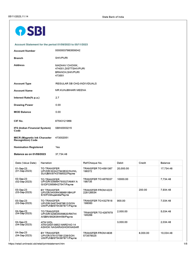 Bank Statement Sbi PDF | PDF