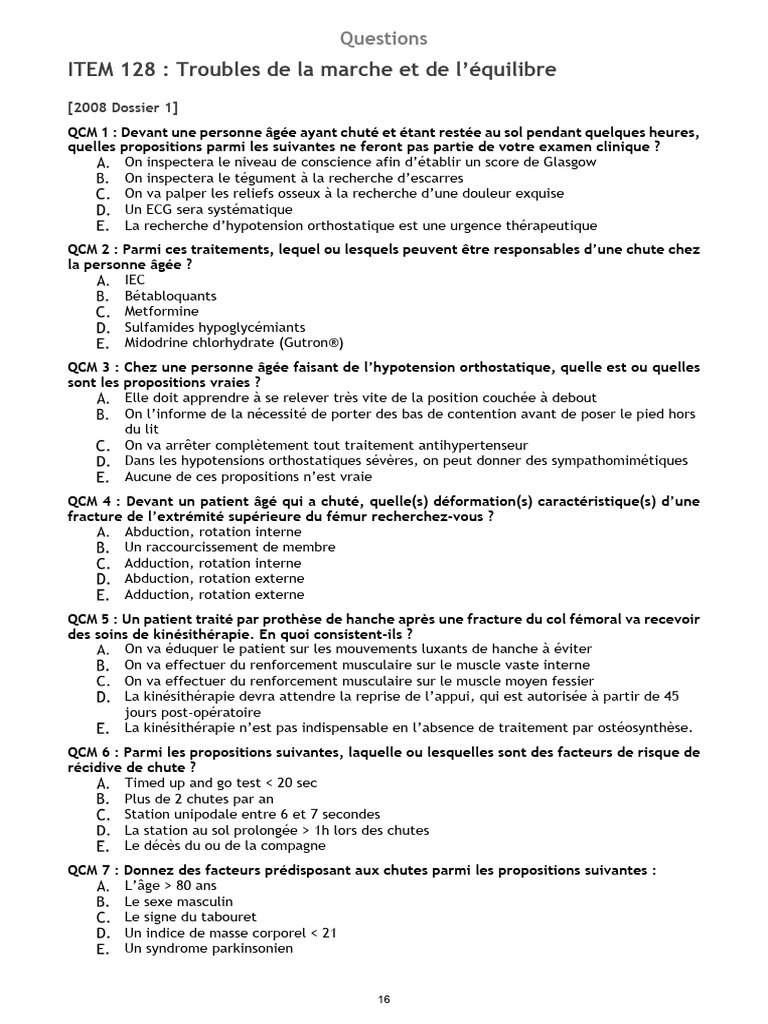 ITEM 128: Troubles de La Marche Et de L'équilibre: Questions | PDF