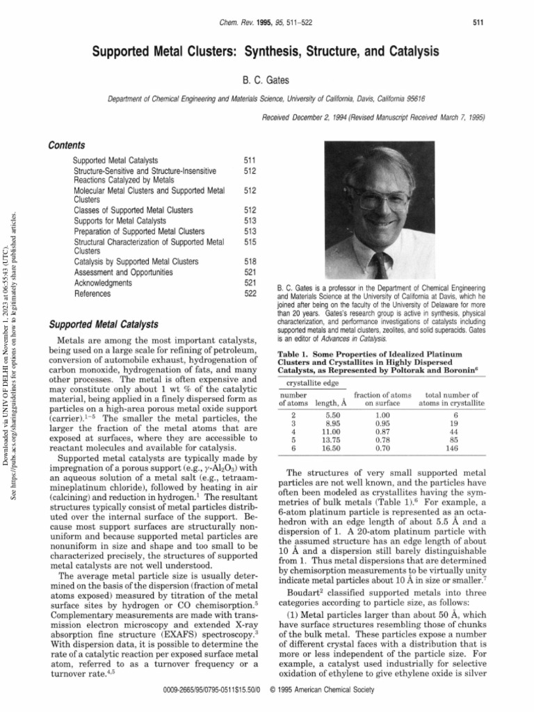 Gates 2002 Supported Metal Clusters Synthesis Structure and Catalysis | PDF