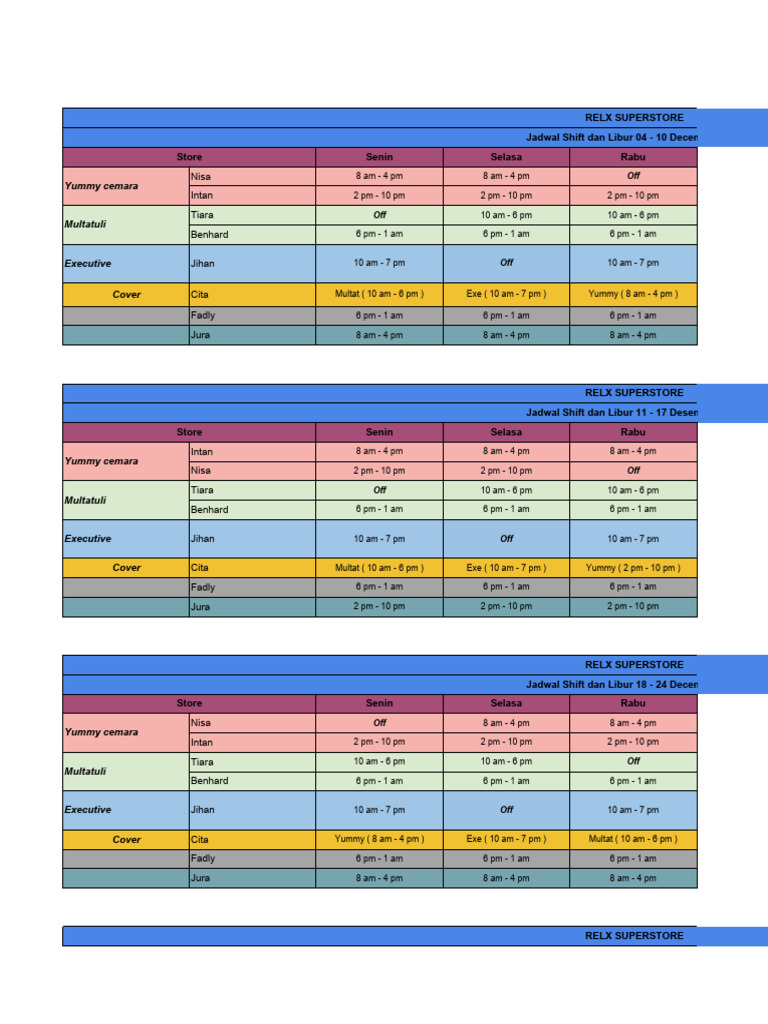 RELX Store Shift Schedule | PDF