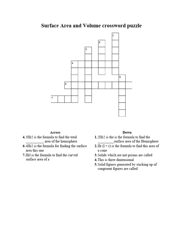 Surface Area and Volume Crossword | PDF | Teaching Methods & Materials