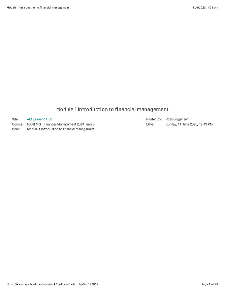 Module 1 Introduction To Financial Management | PDF | Sole ...