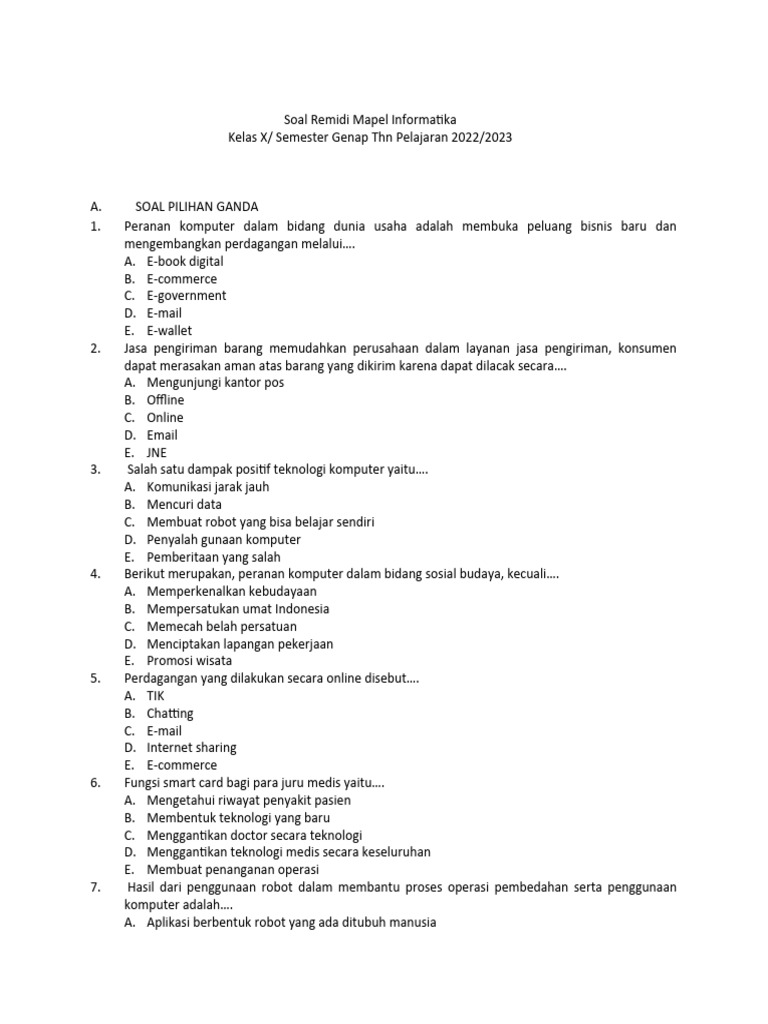 Soal Remidi Mapel Informatika Semester Genap | PDF | Komputer