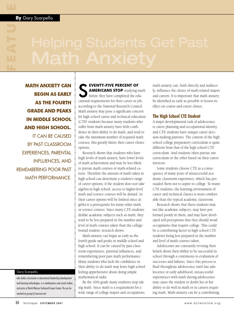 Overcoming Math Anxiety in Students | PDF