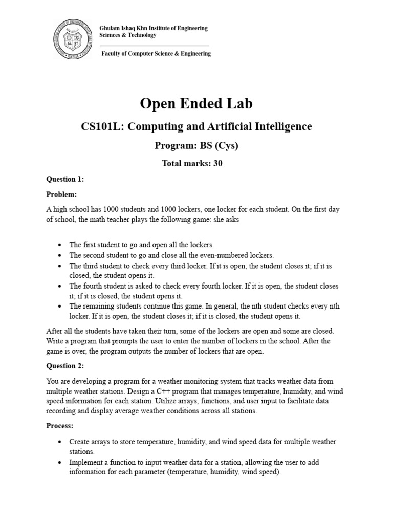 Lab 12-Open Ended Lab-CS101L | PDF