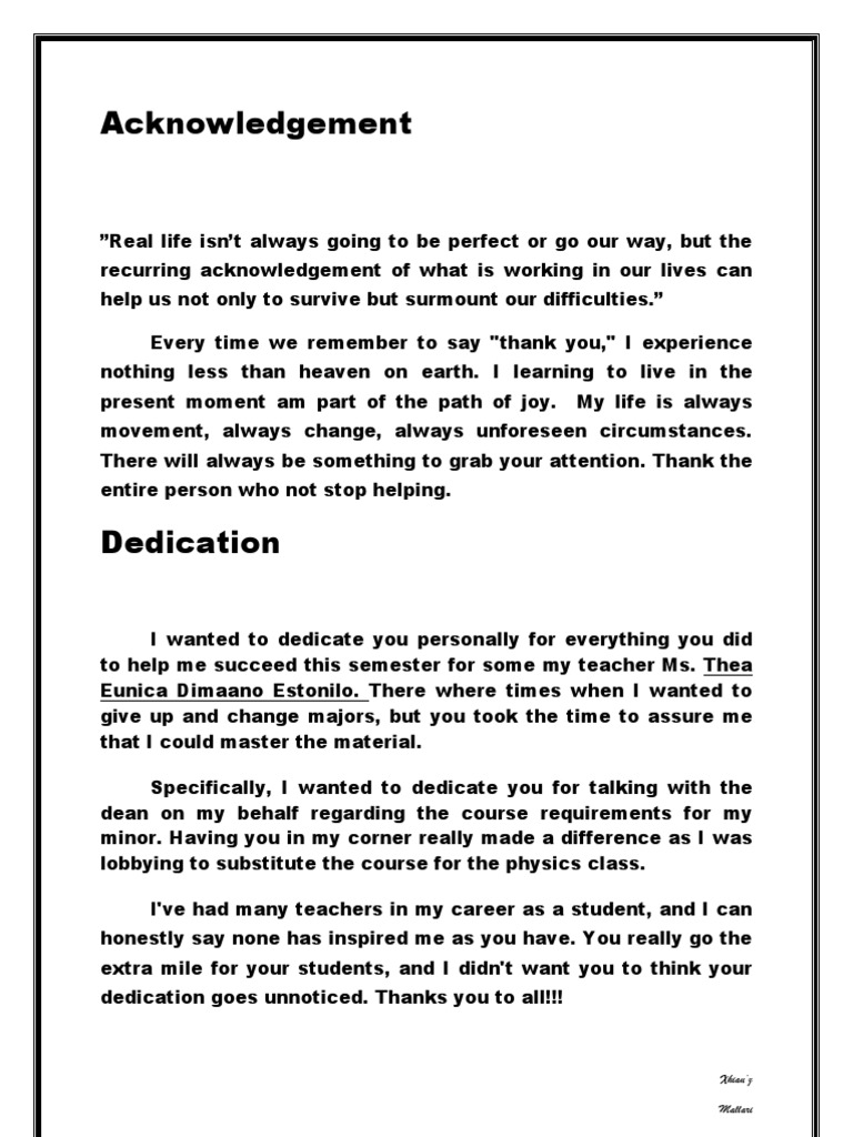 Acknowledgement: Xhian'z Mallari | PDF | Teachers | Teaching And Learning