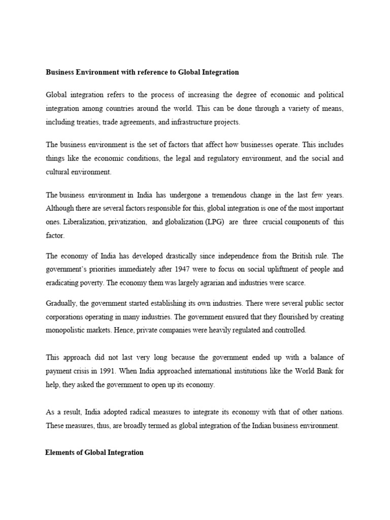 Business Environment With Reference To Global Integration | PDF | Strategic Management ...