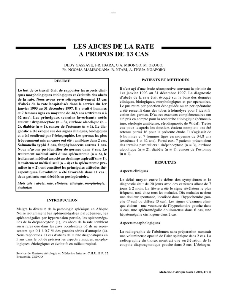 Abcès de la rate : étude de 13 cas | PDF