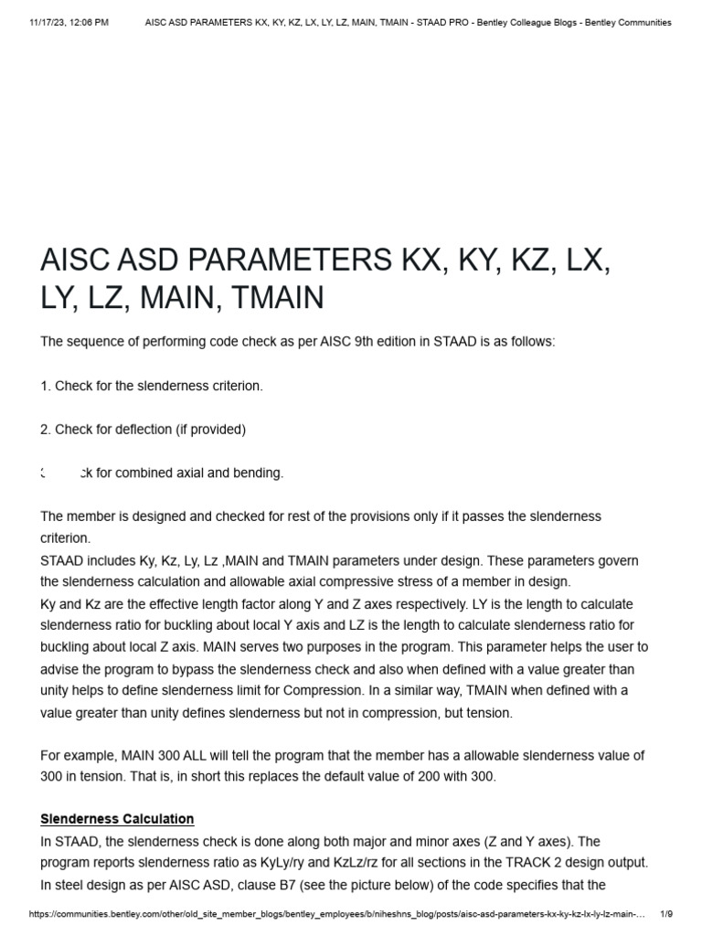 AISC ASD PARAMETERS KX, KY, KZ, LX, LY, LZ, MAIN, TMAIN - STAAD PRO ...