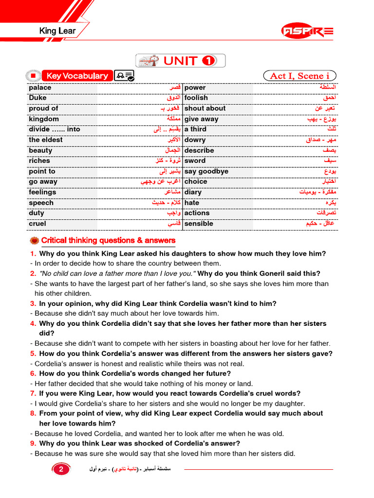 124 King Lear Critical Thinking Questions | PDF | King Lear