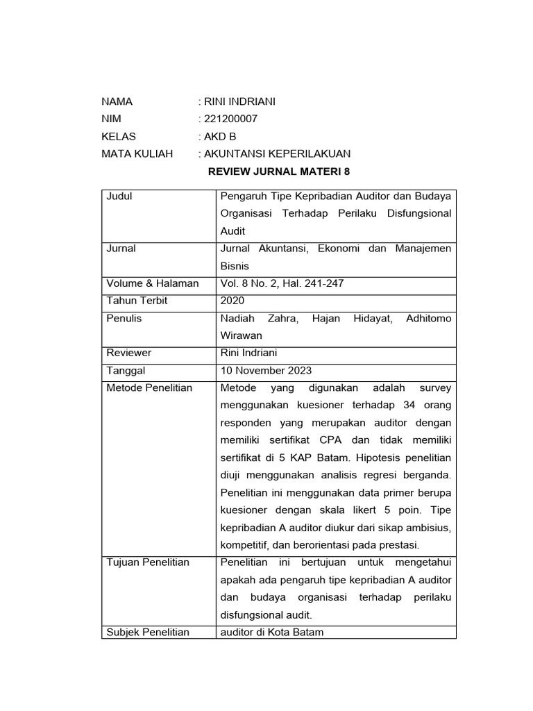Review Jurnal Ak Materi 8 | PDF