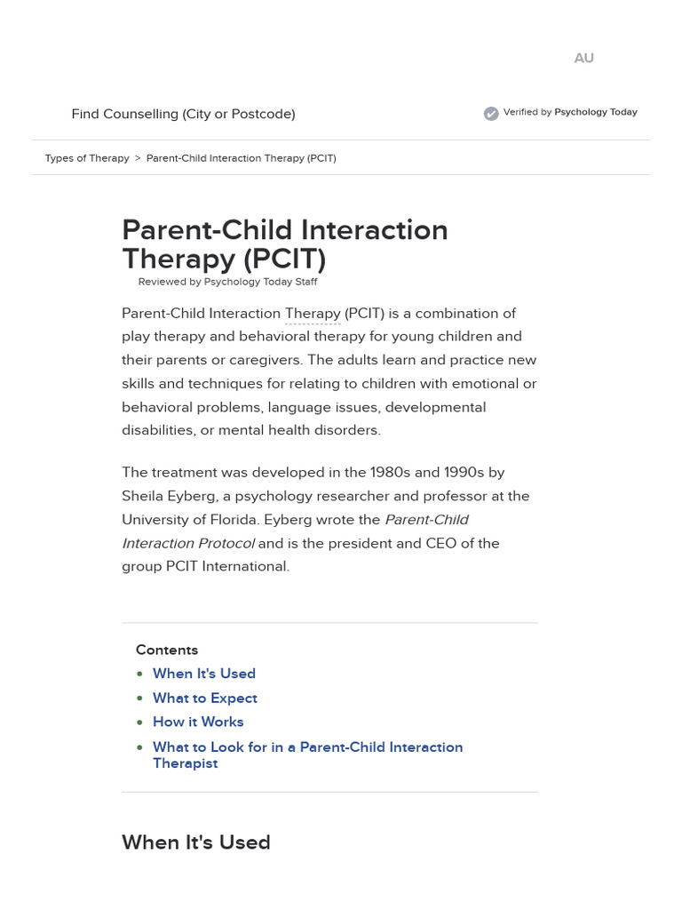Parent-Child Interaction Therapy (PCIT) - Psychology Today Australia | PDF | Psychotherapy ...