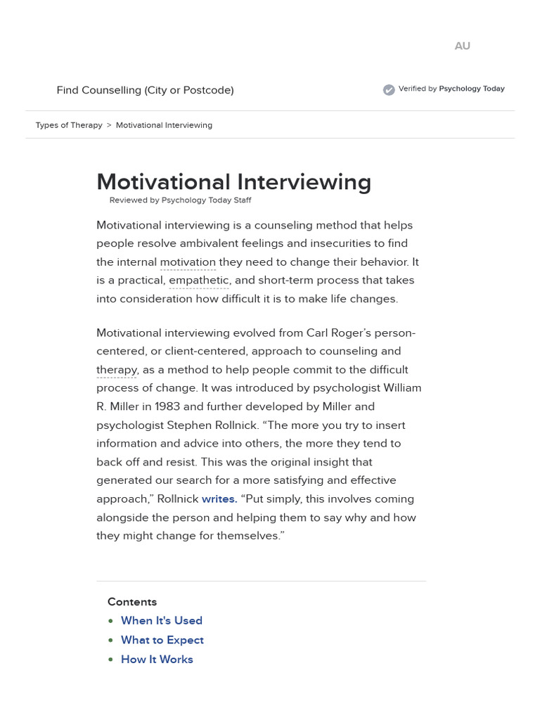 Motivational Interviewing Guide | PDF | Psychotherapy | Clinical Medicine