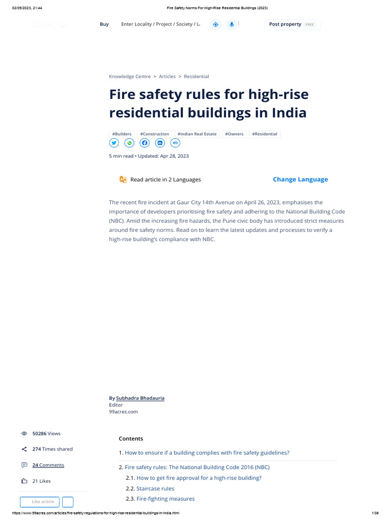Fire Safety Norms For High-Rise Residential Buildings (2023) | PDF
