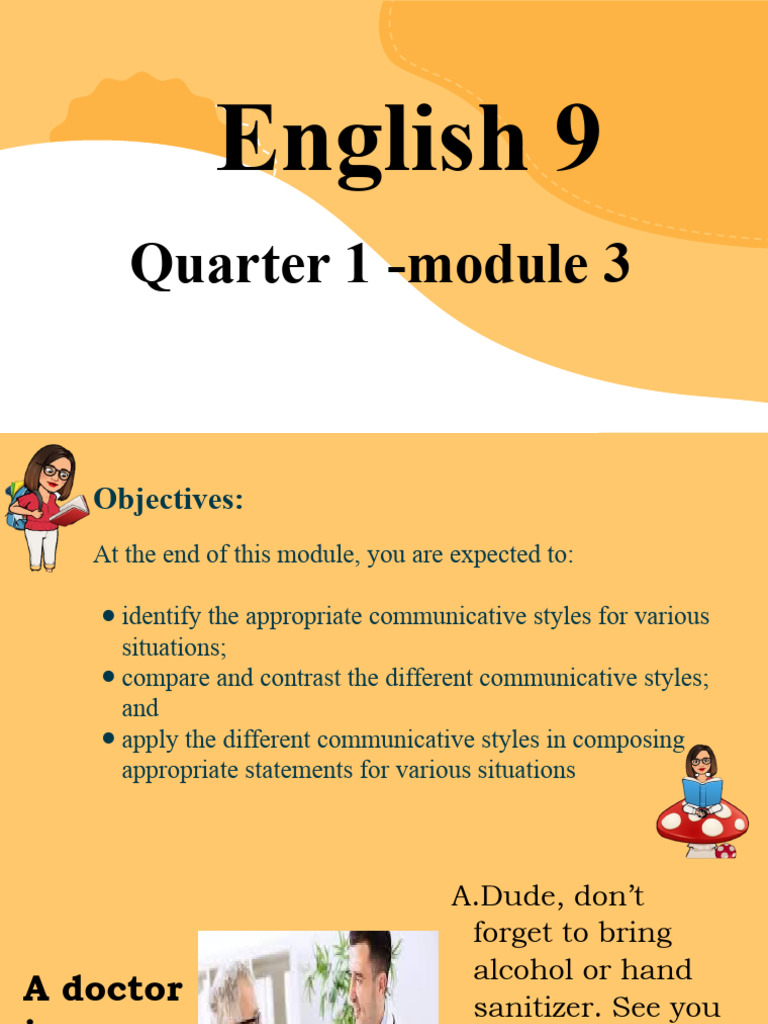 English 9 - Q1 - m3 - Communicative Style | PDF | Human Communication | Communication