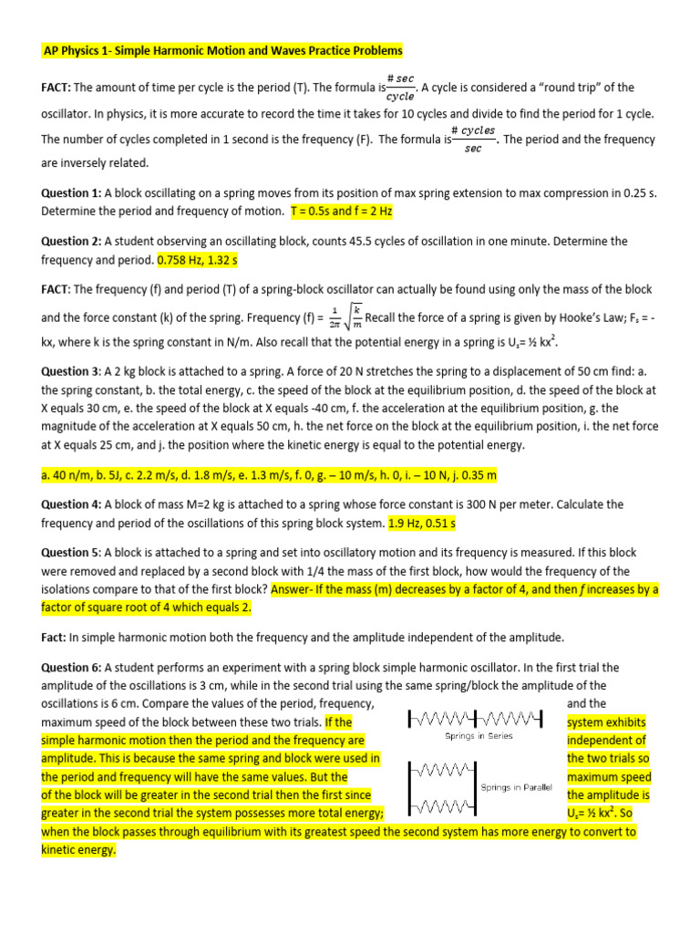 Unit 7 SHM Waves Practice Questions W Answers v3 | PDF