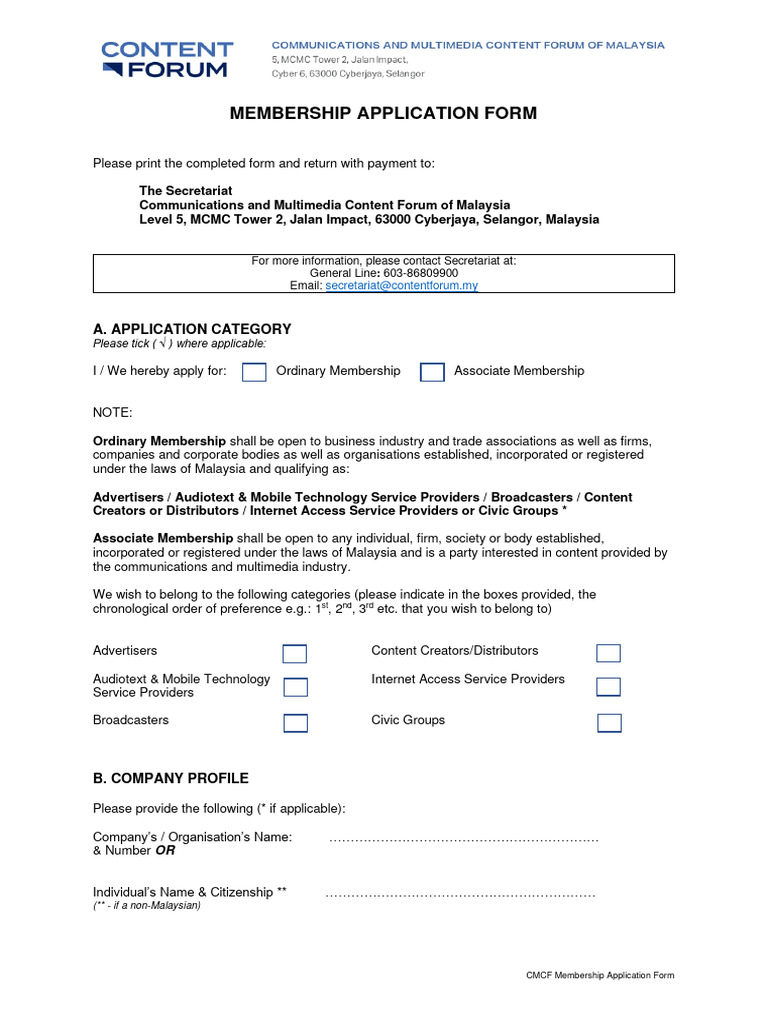 CMCF Membership-Application-Form 2023 | PDF | Advertising | Information ...