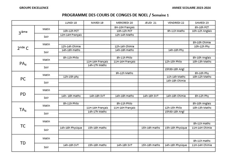 Program Cours Noel - 114423 | PDF