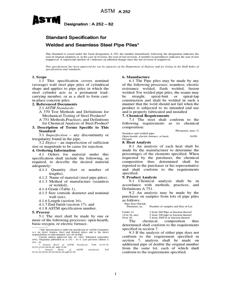 ASTM A252-82 Standard Specification For - Welded and Seamless Steel ...