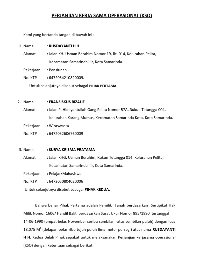 Perjanjian Kerja Sama Operasional (Kso) Rusdayanti H H | PDF