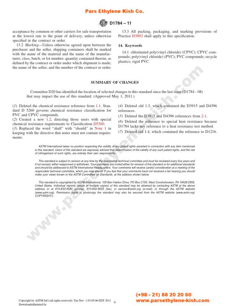 ASTM D1784-11 Standard Specification For - Rigid Poly (Vinyl Chloride) (PVC) Compounds and ...