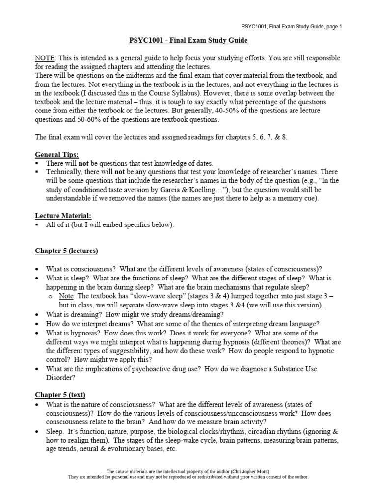 PSYC1001 Final Exam Study Guide | PDF | Classical Conditioning | Memory