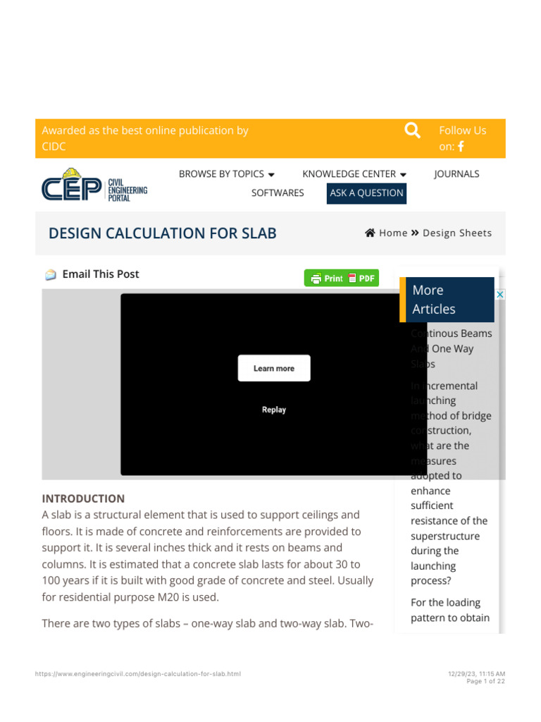 RCC Slab Design Calculations Guide | PDF