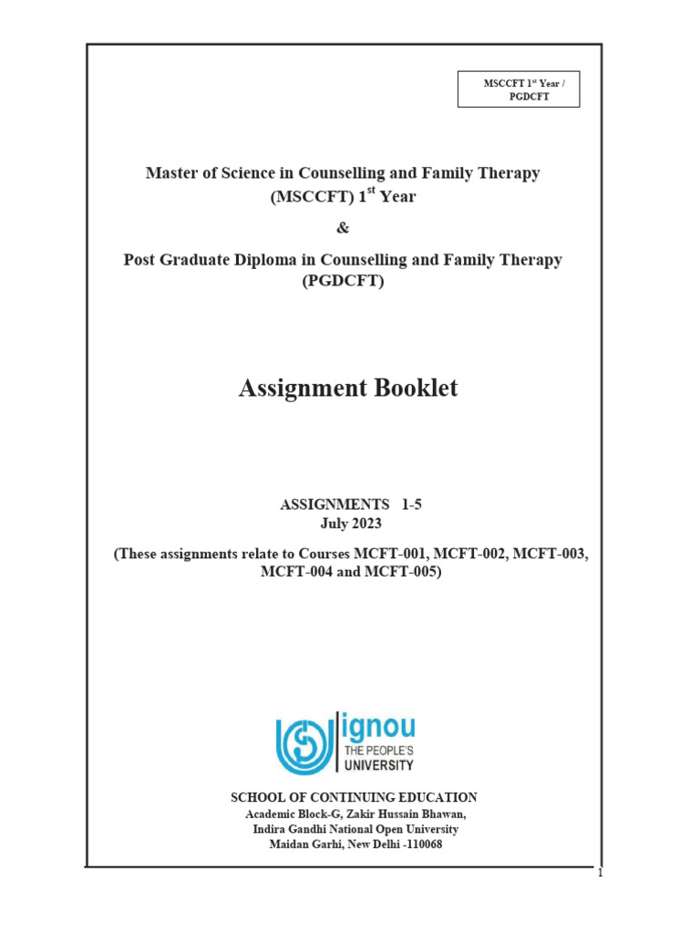 Assignments - July 2023 - MSCCFT 1st Year and PGDCFT | PDF