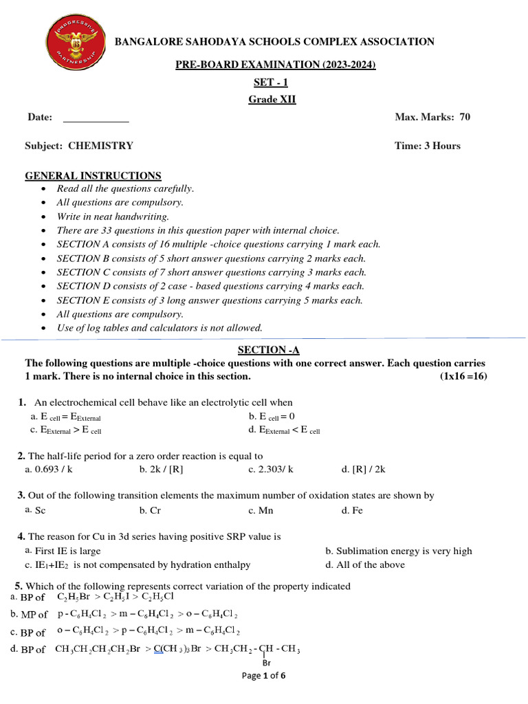 Chemistry Set 1 | PDF | Chemistry | Physical Sciences