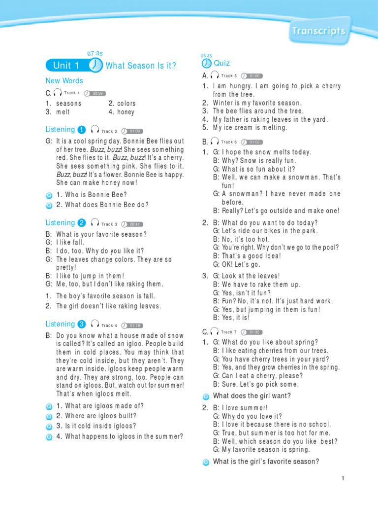 Listening Time 1 With Dictation - Transcripts | PDF