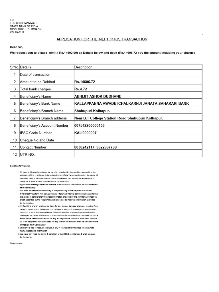 Sbi Rtgs Form | PDF | Service Industries | Payments