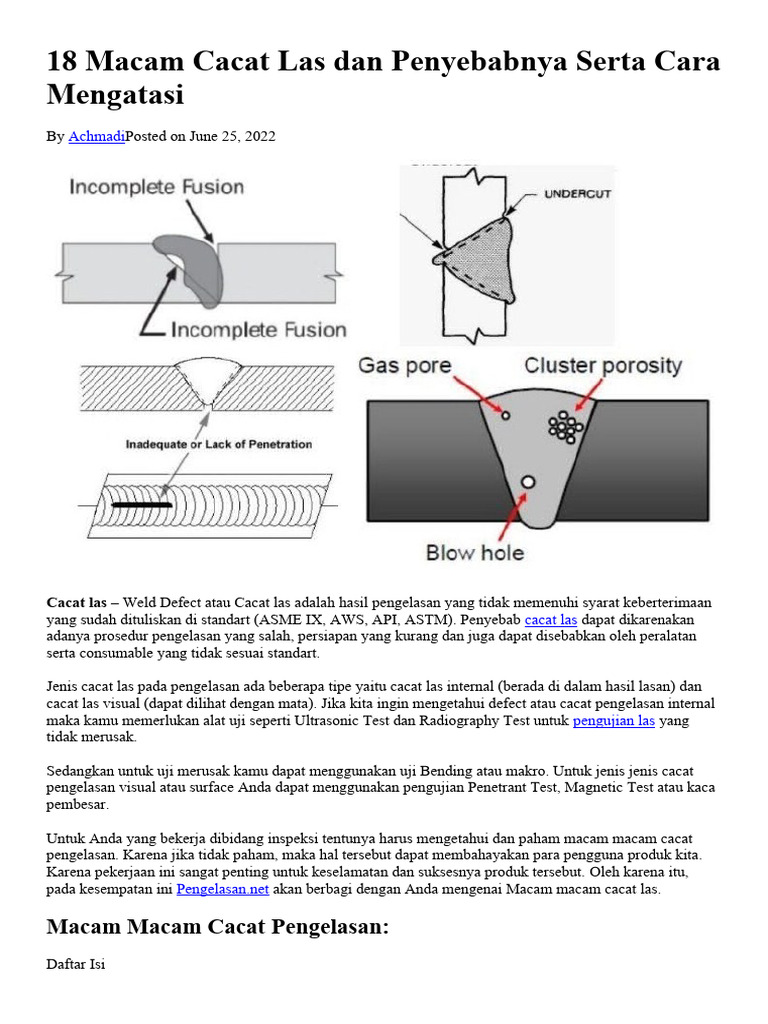 18 Macam Cacat Las Dan Penyebabnya Serta Cara Mengatasi | PDF