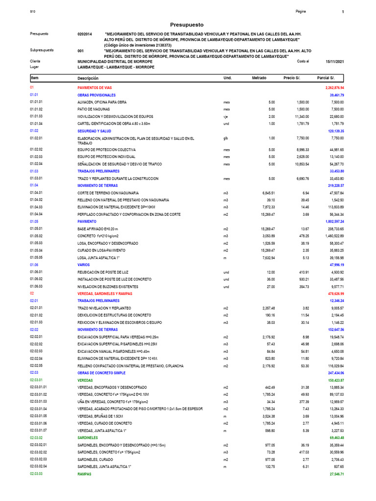 Presupuesto de Obra | PDF | Ingeniería estructural | Arquitectura