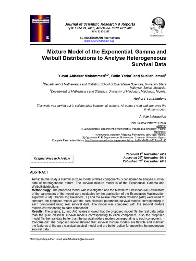 Mixture Model Of The Exponential Gamma And Weibull Distributions To Analyse Heterogeneous