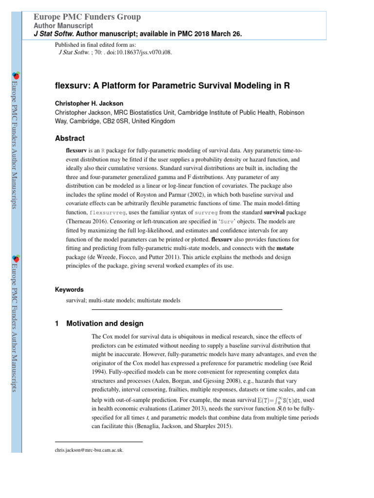 A Platform For Parametric Survival Modeling in R | PDF