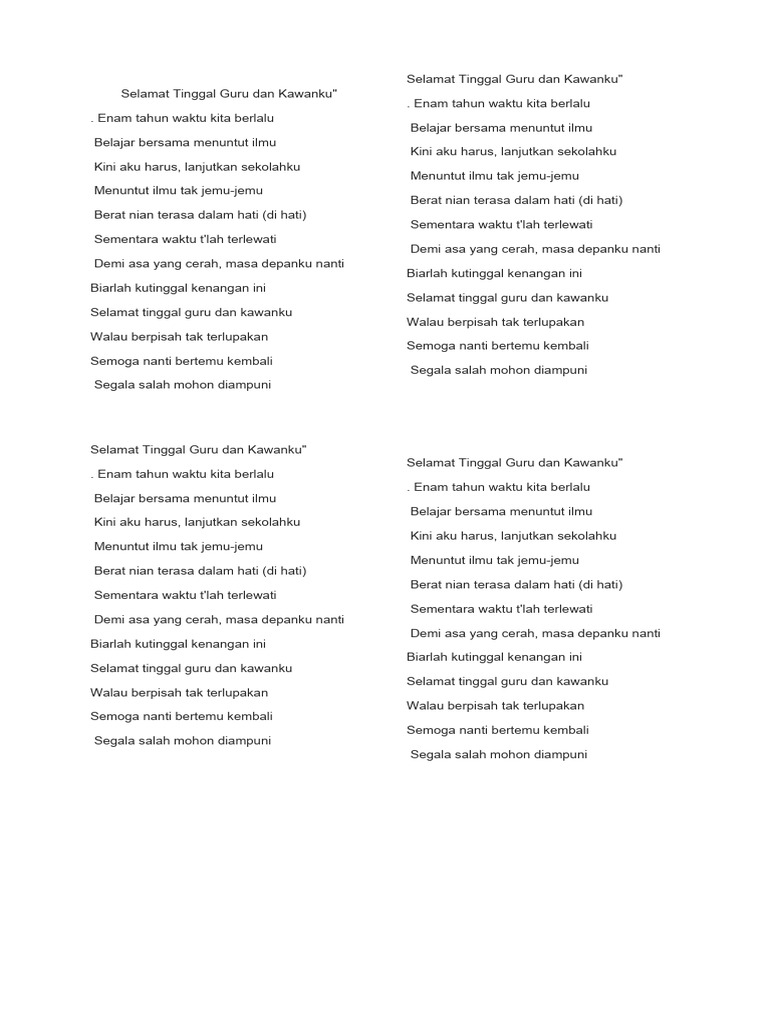 Selamat Tinggal Guru Dan Kawanku | PDF