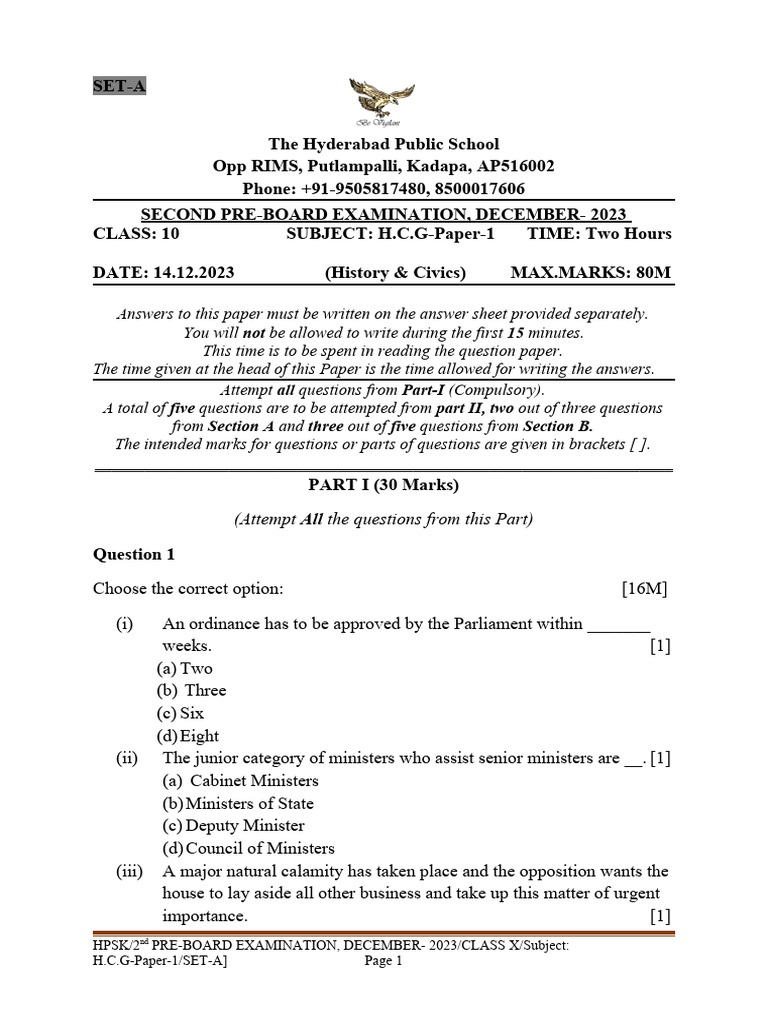 Class X HCG1 2nd Pre-Board SET A | PDF | British Raj | Indian Rebellion ...