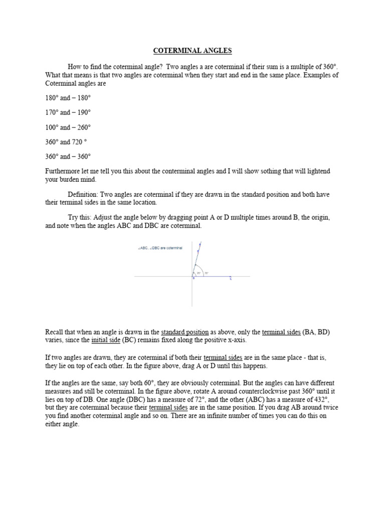 Coterminal Angles | PDF | Statistics | Mining