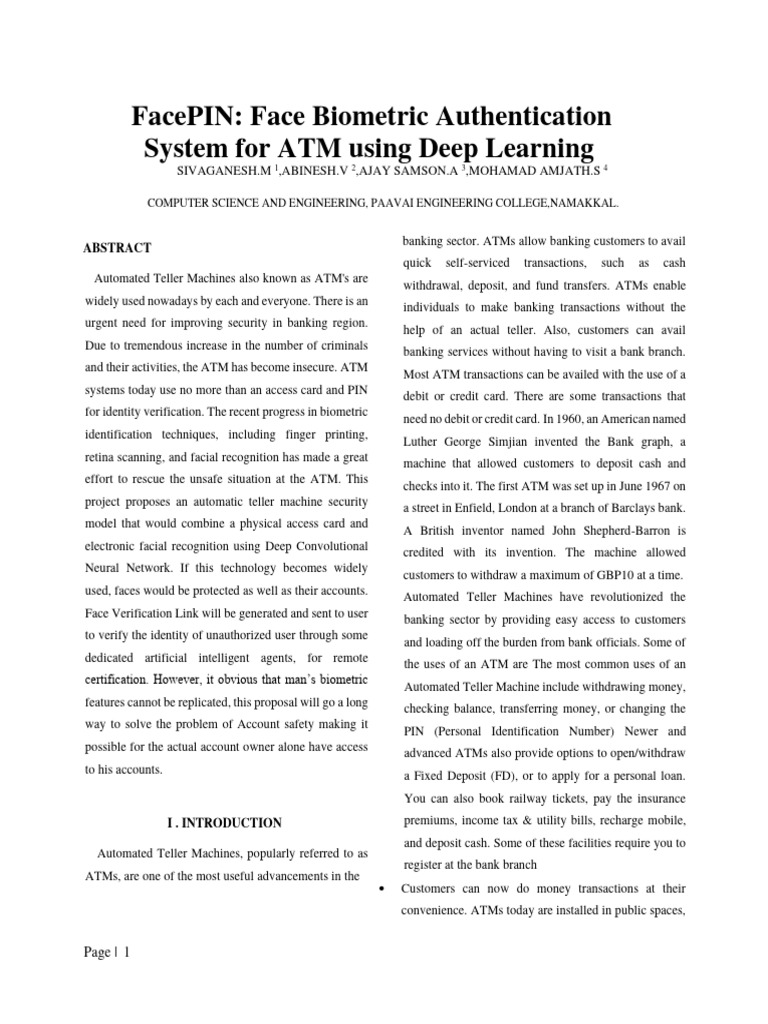 Face Pin ATM Journal | PDF | Automated Teller Machine | Personal Identification Number
