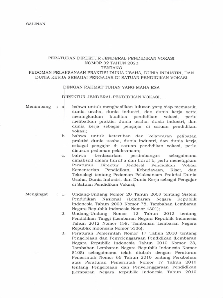 32.salinan Perdirjen - Pedoman Praktisi DUDIKA Sebagai Pengajar Di SPV ...