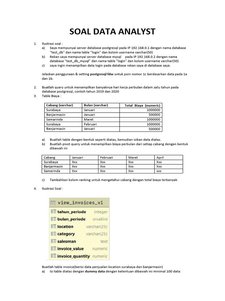 Contoh Soal untuk Data Analyst | PDF | Pengelolaan Keuangan & Uang