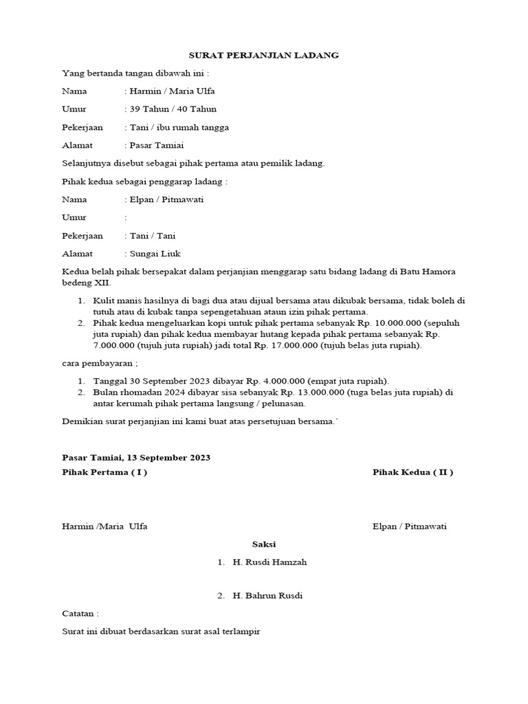 Surat Perjanjian Ladang | PDF Surat Perjanjian Ladang | PDF