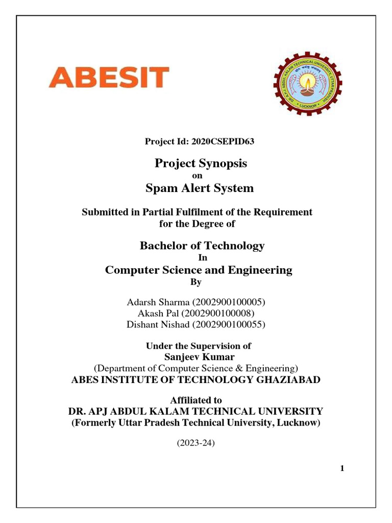 2020CSEPID63 - Spam Alert System Synopsis Final | Download Free PDF ...