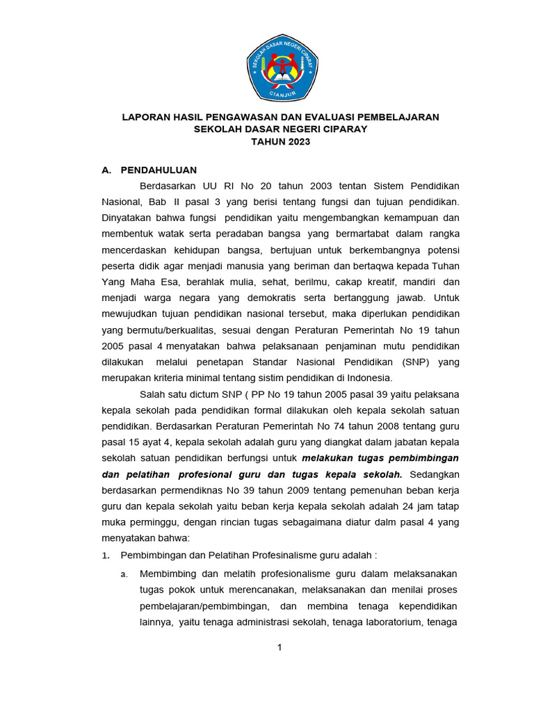 Laporan Hasil Pengawasan Dan Evaluasi | PDF