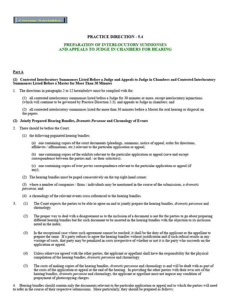 Preparation of Interlocutory Summonses and Appeals To Judge in Chambers ...